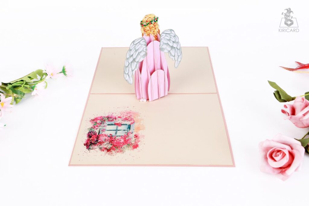 Lovely Pink Angel Pop Up Card - Kiricard