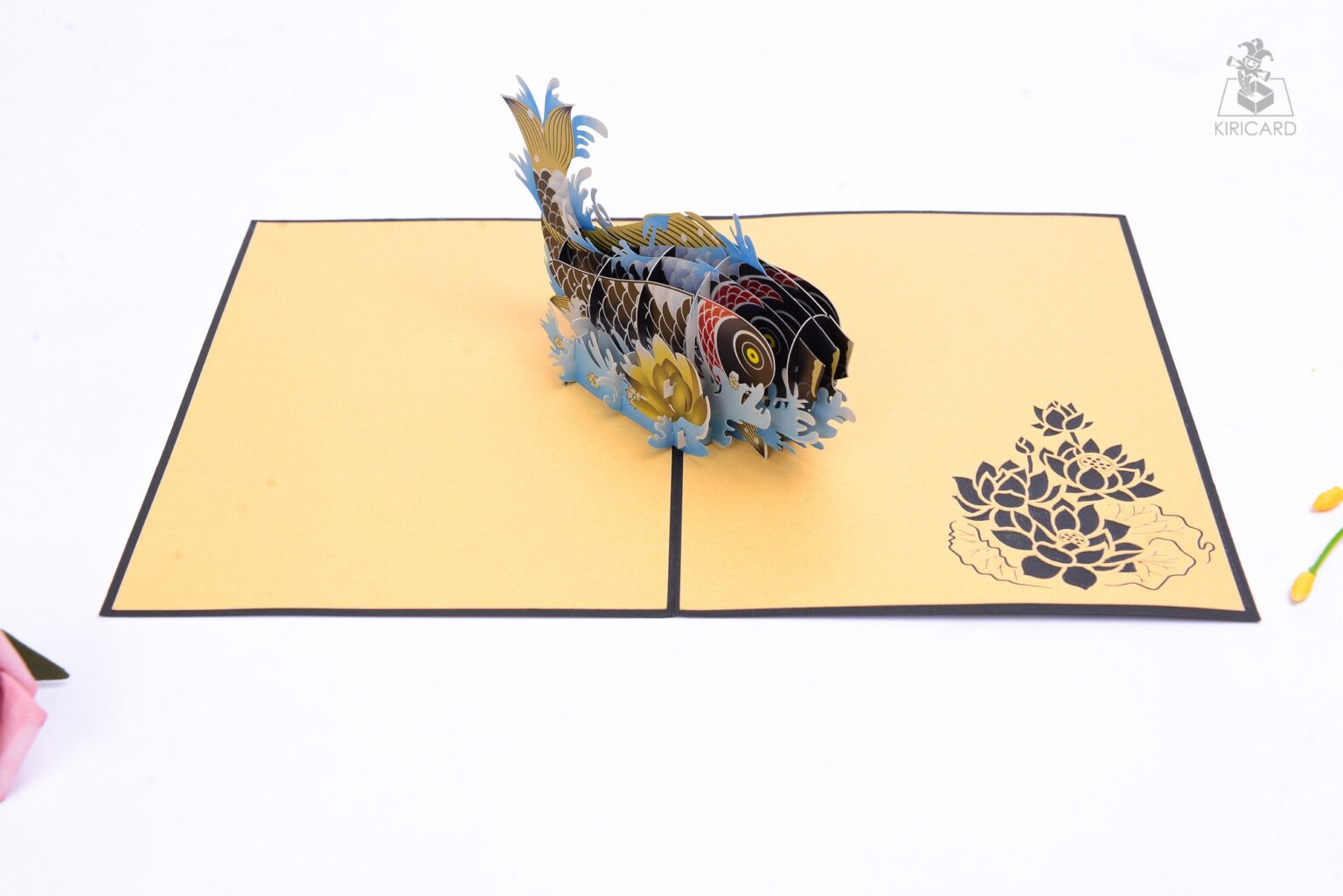 Koi Fish Pop Up Card (Black) - Kiricard