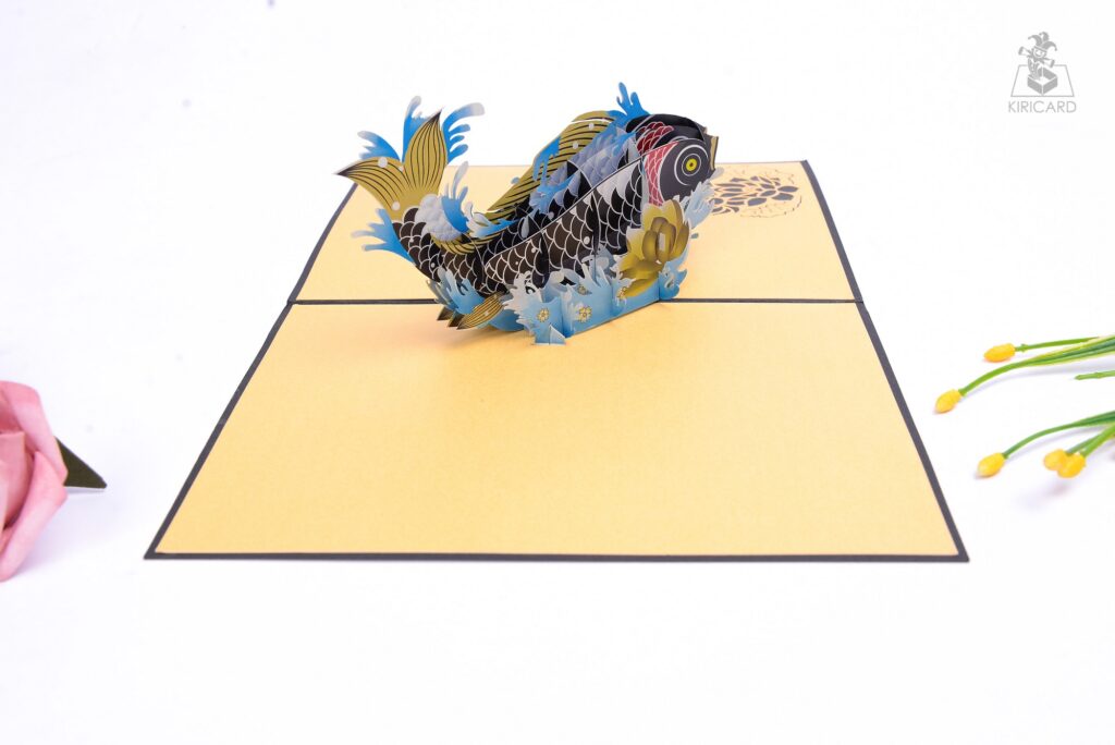 Koi Fish Pop Up Card (Black) - Kiricard