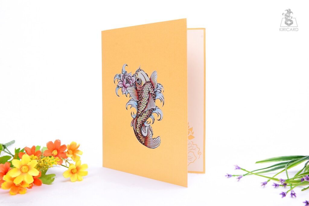 Koi Fish Pop Up Card (Gold) - Kiricard
