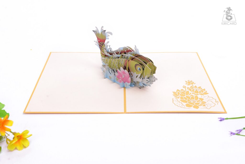 Koi Fish Pop Up Card (Gold) - Kiricard
