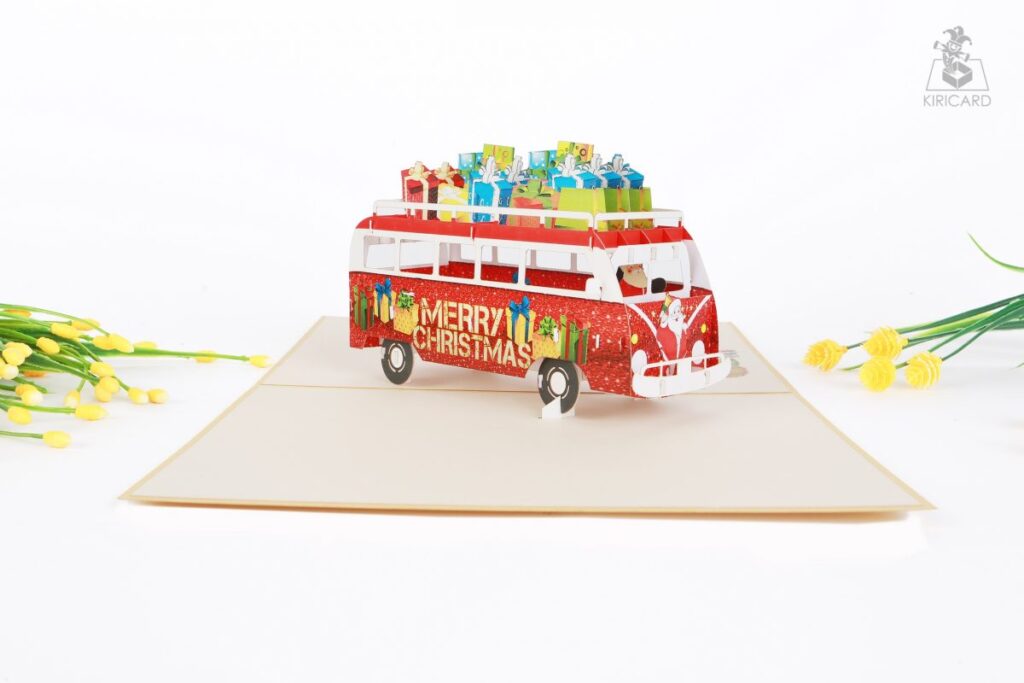 Merry Christmas Bus Pop Up Card - Kiricard