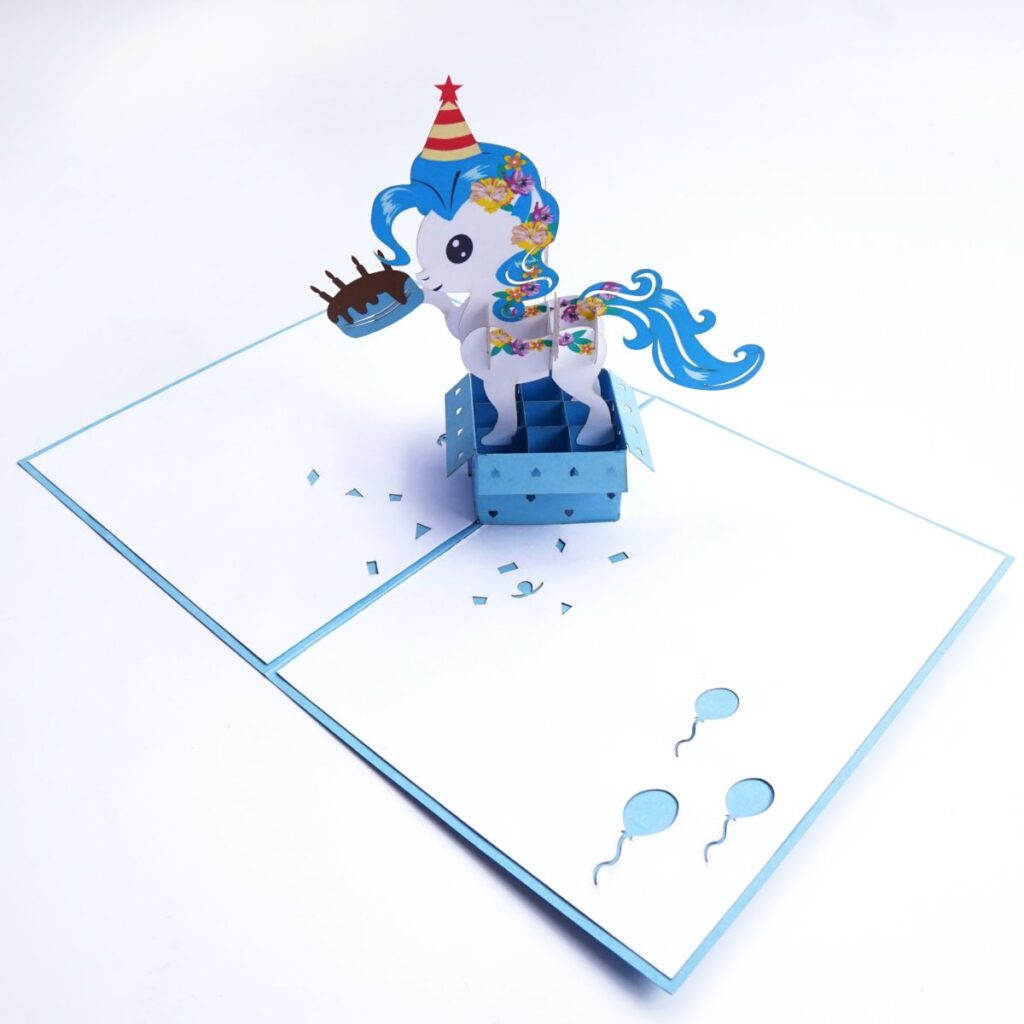 Blue Pony Pop Up Card - Kiricard