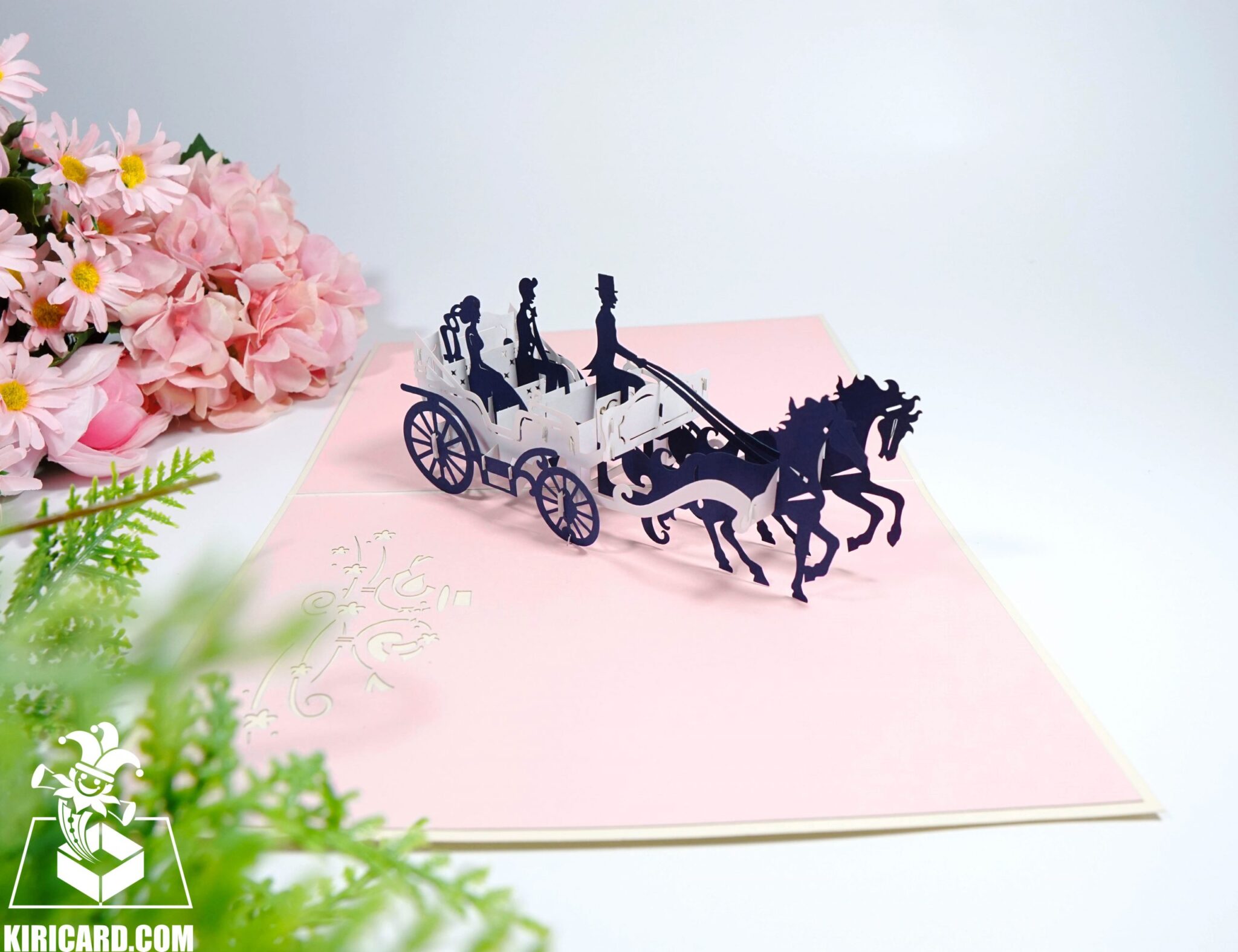 Wedding Carriage Pop Up Card (Black) - Kiricard