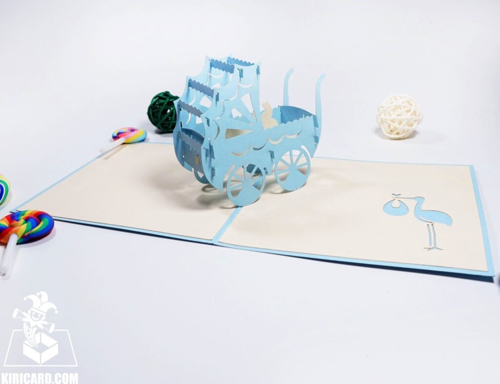 Blue Baby Stroller Pop Up Card - Kiricard