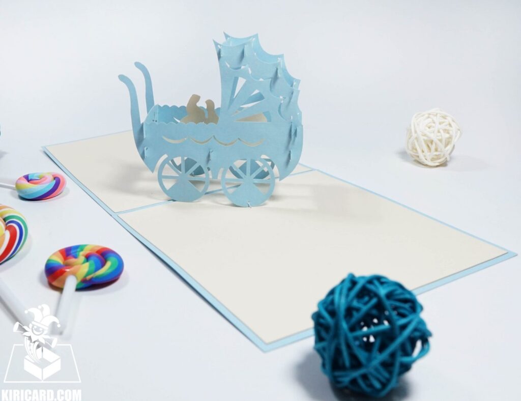 Blue Baby Stroller Pop Up Card - Kiricard