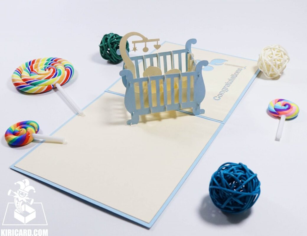 Blue Baby Cot Pop Up Card - Kiricard