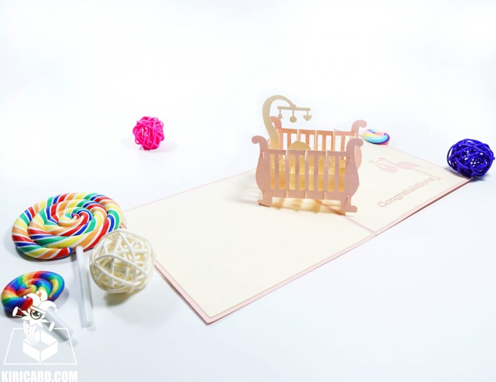 Pink Baby Cot Pop Up Card - Kiricard