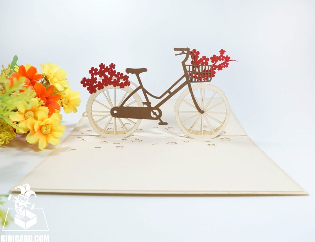 Floral Bicycle Pop Up Card - Kiricard