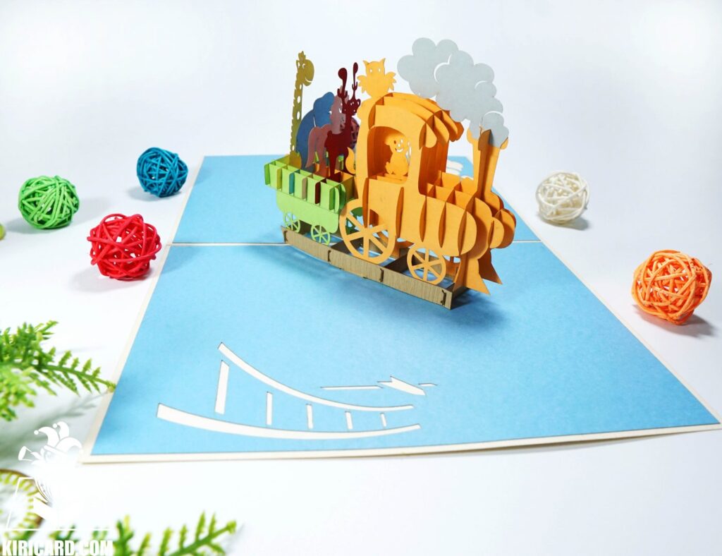 Animal Train Cartoon Pop Up Card - Kiricard