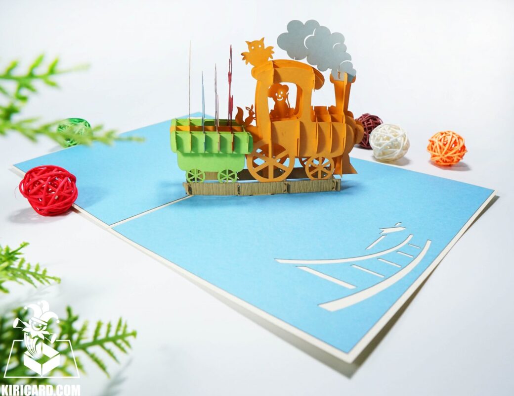 Animal Train Cartoon Pop Up Card - Kiricard
