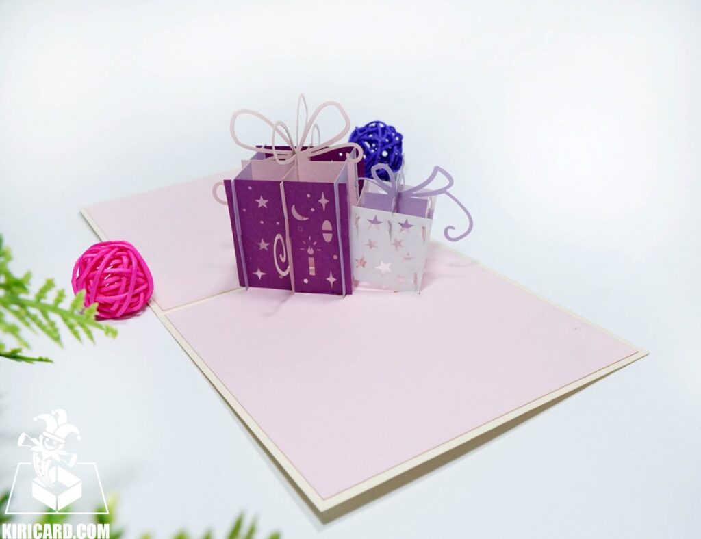 Purple Birthday Gift Boxes Pop Up Card - Kiricard
