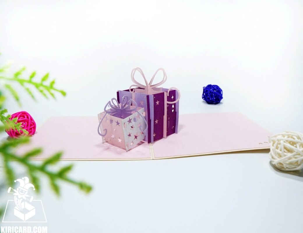 Purple Birthday Gift Boxes Pop Up Card - Kiricard