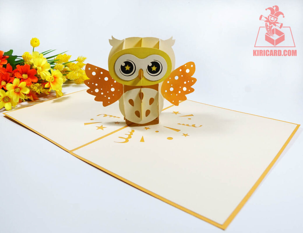 Yellow Owl Pop Up Card - Kiricard