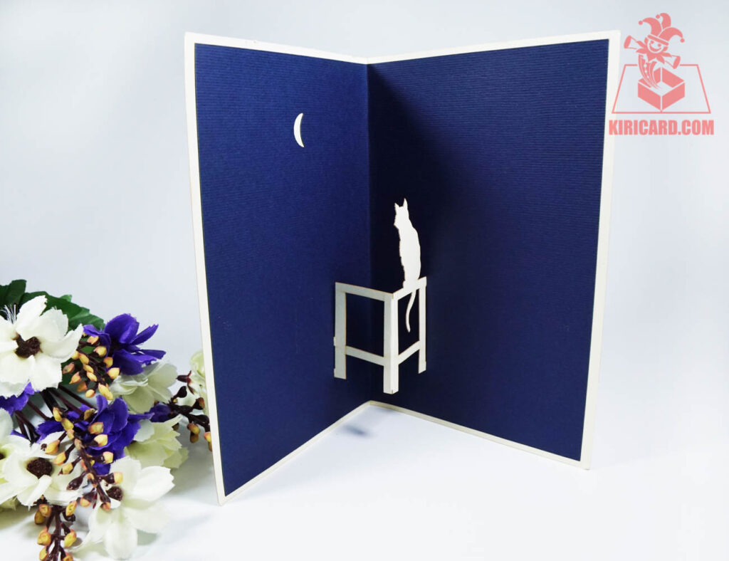 Cat and the Moon Pop Up Card - Kiricard