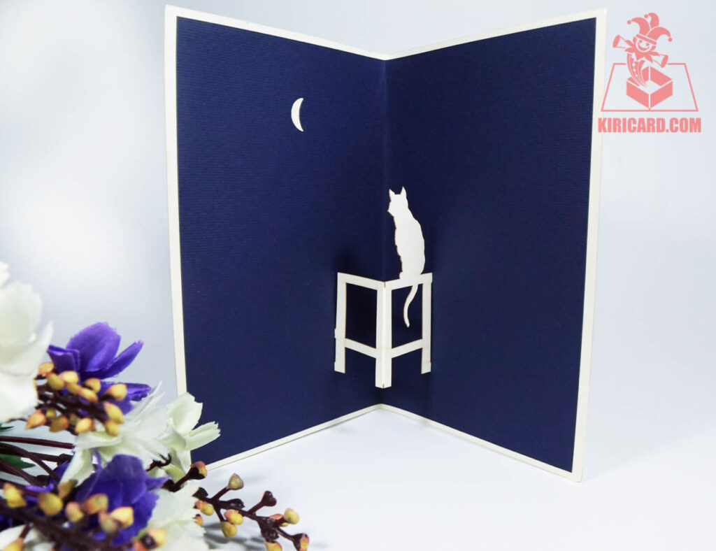 Cat and the Moon Pop Up Card - Kiricard