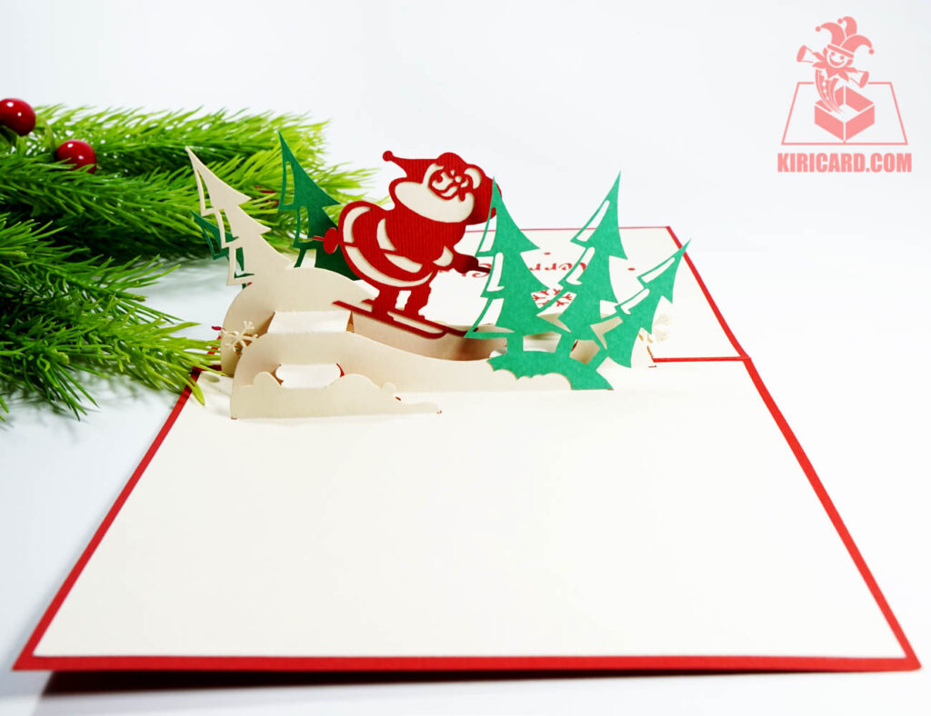 Santa Snowboarding Pop Up Card - Kiricard