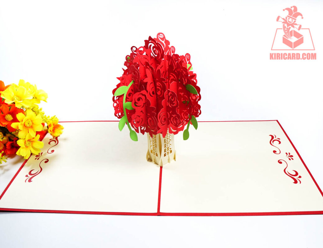 Red Rose Bouquet Pop Up Card - Kiricard